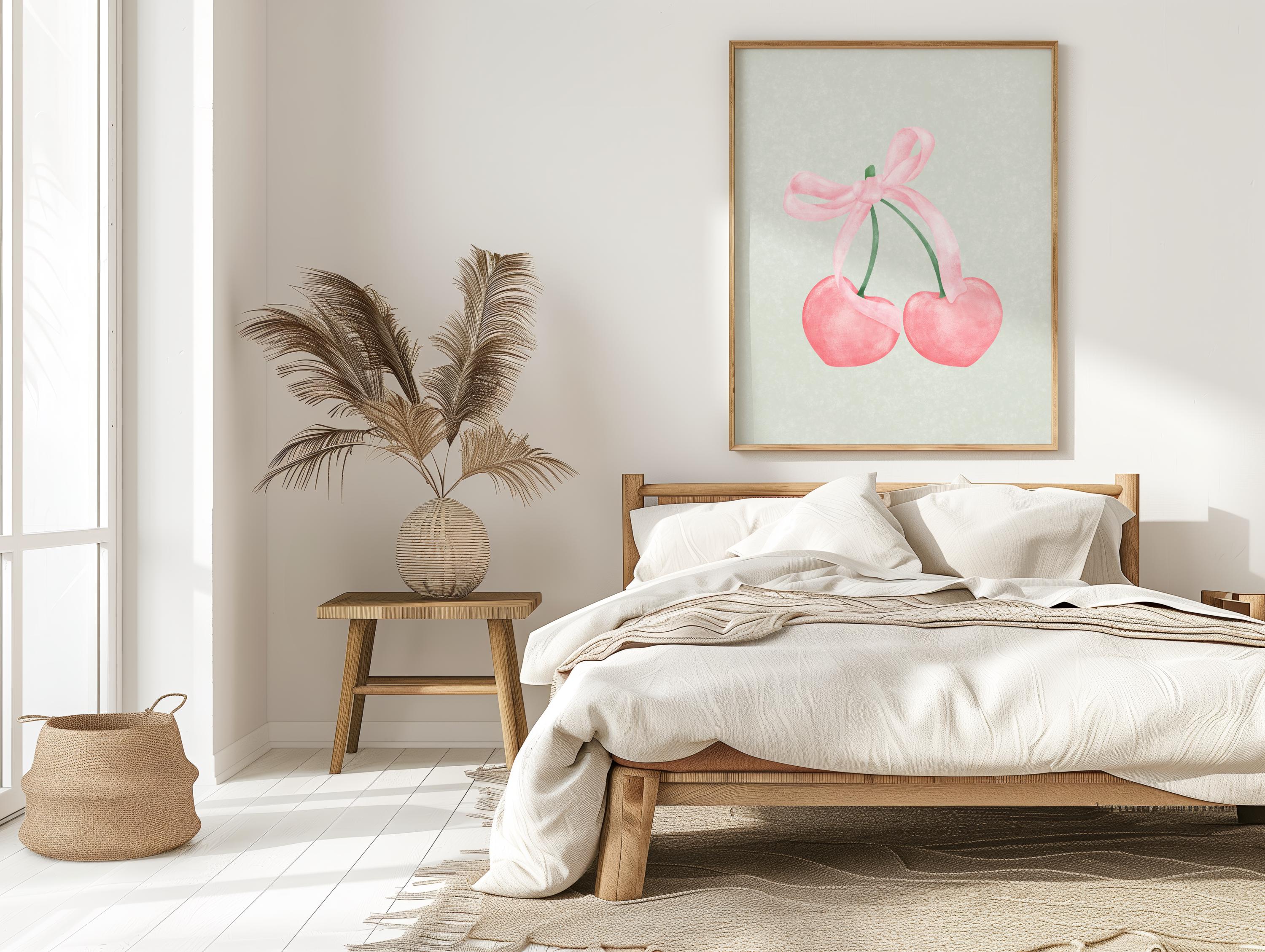Sage Green Cherries Digital Wall Art Print, Aesthetic Cherries Poster ...