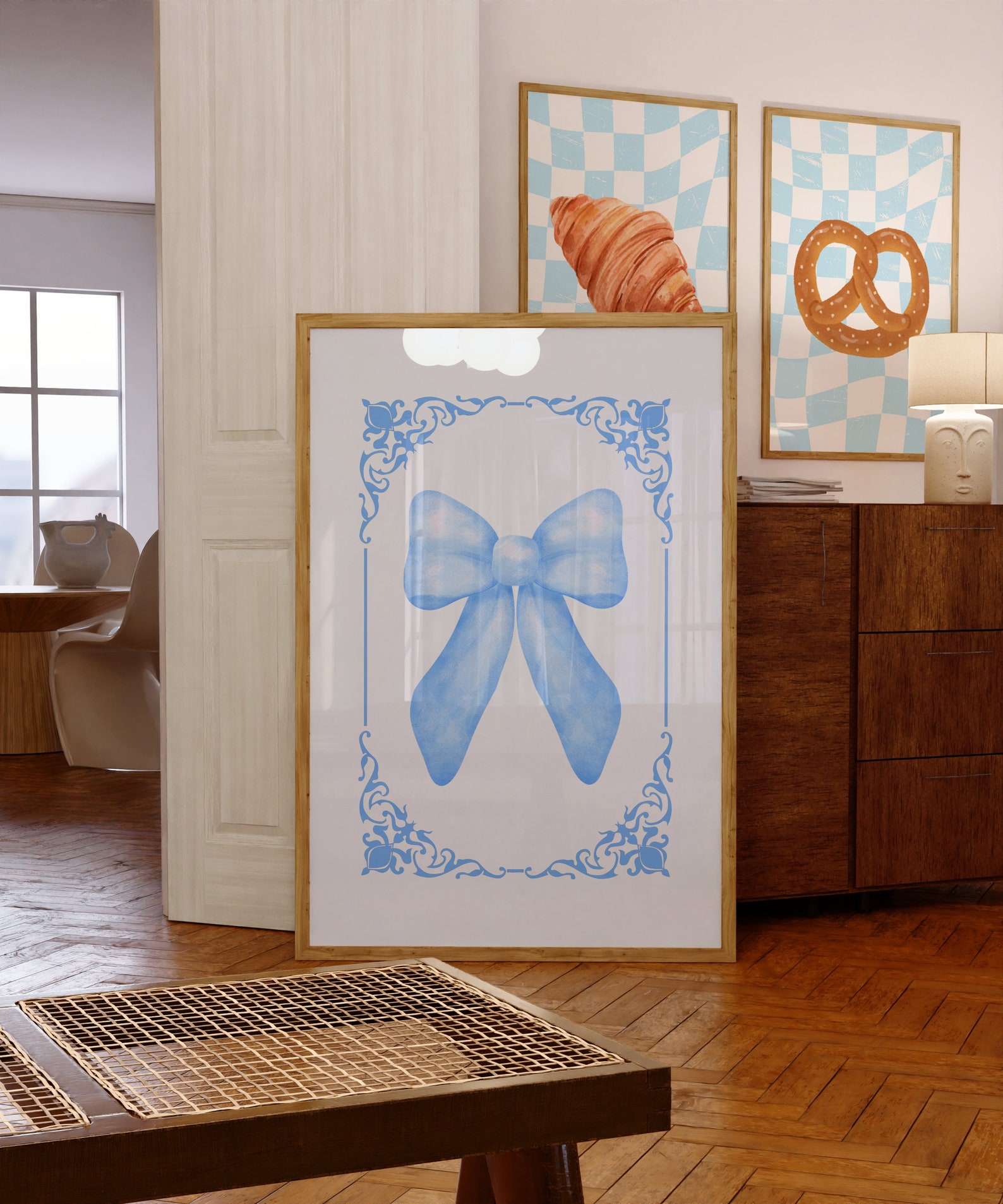 Preppy Blue Coquette Bow Digital Wall Art Print, Coquette Room Decor ...
