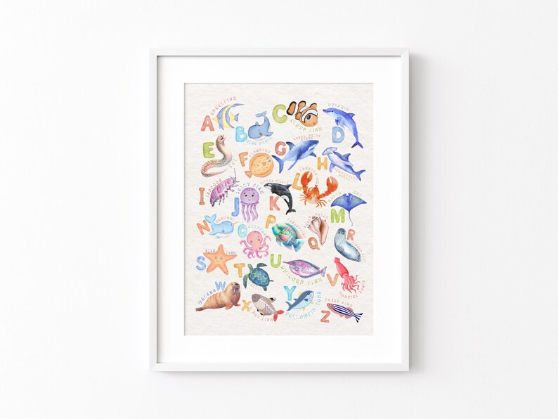 Sea Animals Alphabet Digital Wall Art Print, Ocean Animal Alphabet ...