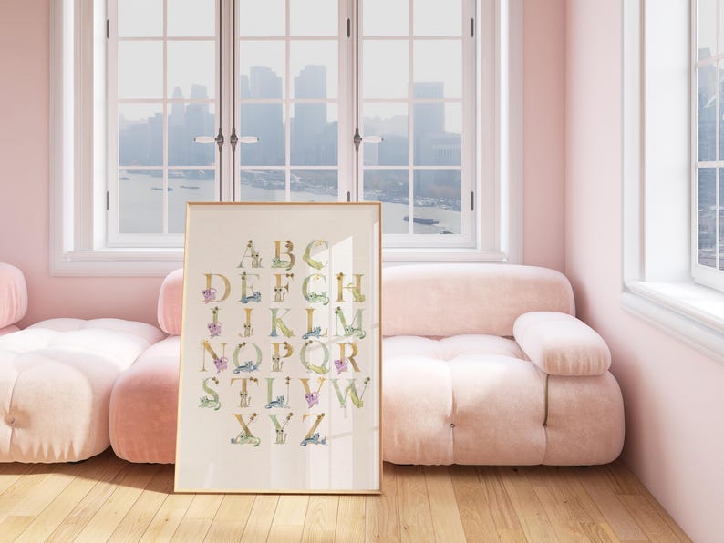 Neutral Cats Alphabet Digital Wall Art Poster, Cat ABC Watercolor ...