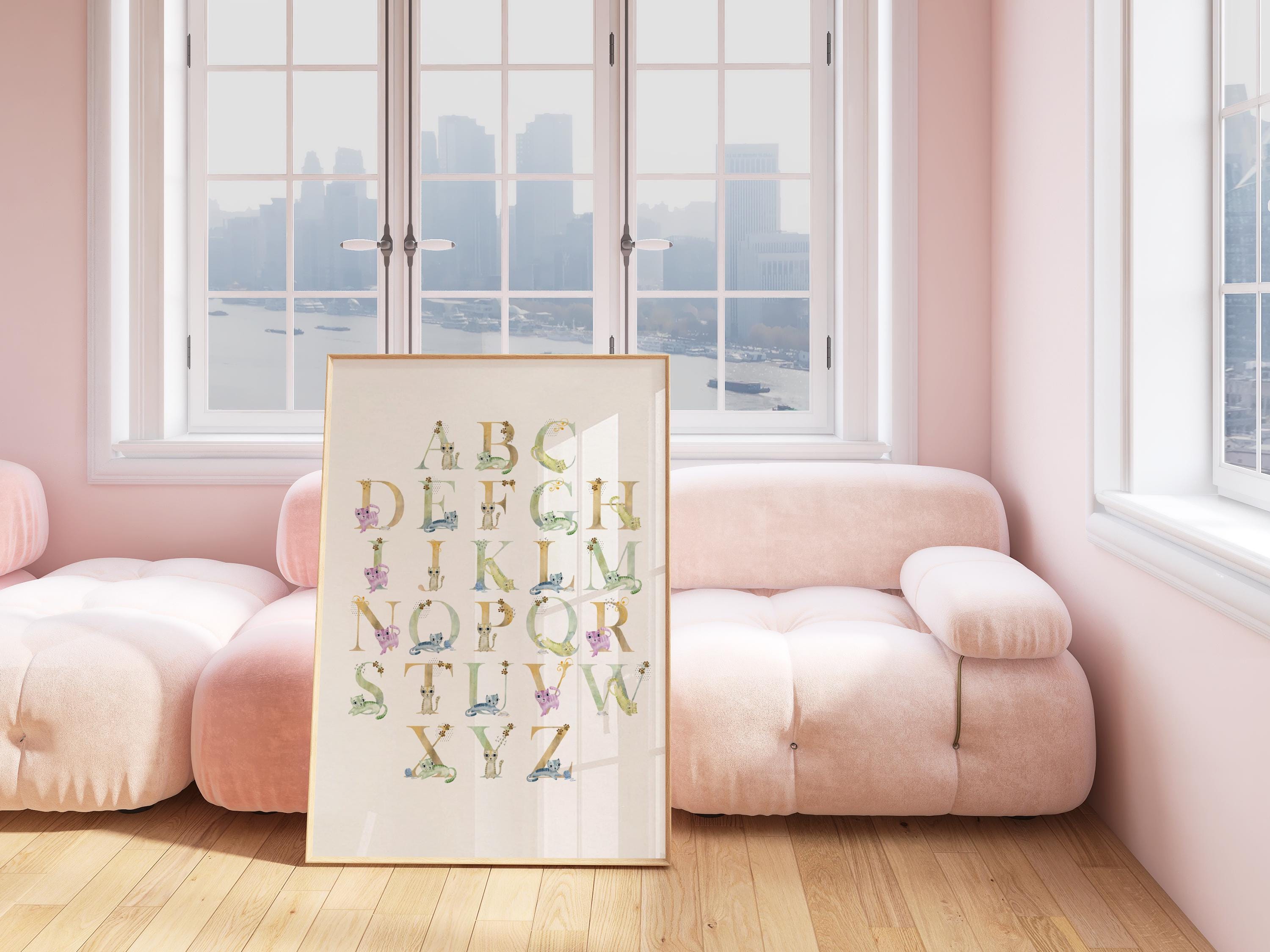 Neutral Cats Alphabet Digital Wall Art Poster, Cat ABC Watercolor ...