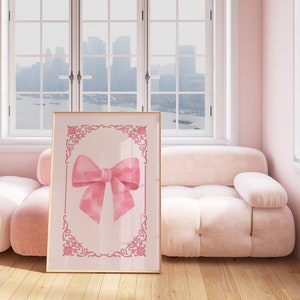 Preppy Pink Coquette Bow Digital Wall Art Print, Coquette Room Decor ...