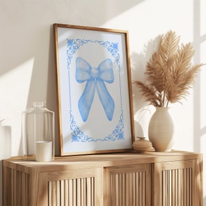 Preppy Blue Coquette Bow Digital Wall Art Print, Coquette Room Decor ...