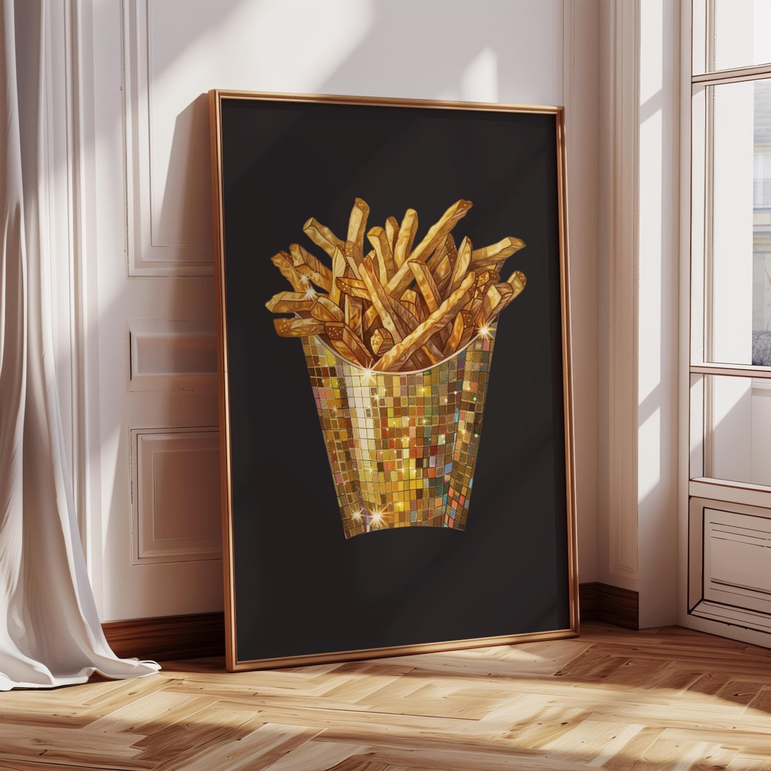 French Fries Disco Glam Art Print, Fast Food Poster, Trendy Kitchen ...