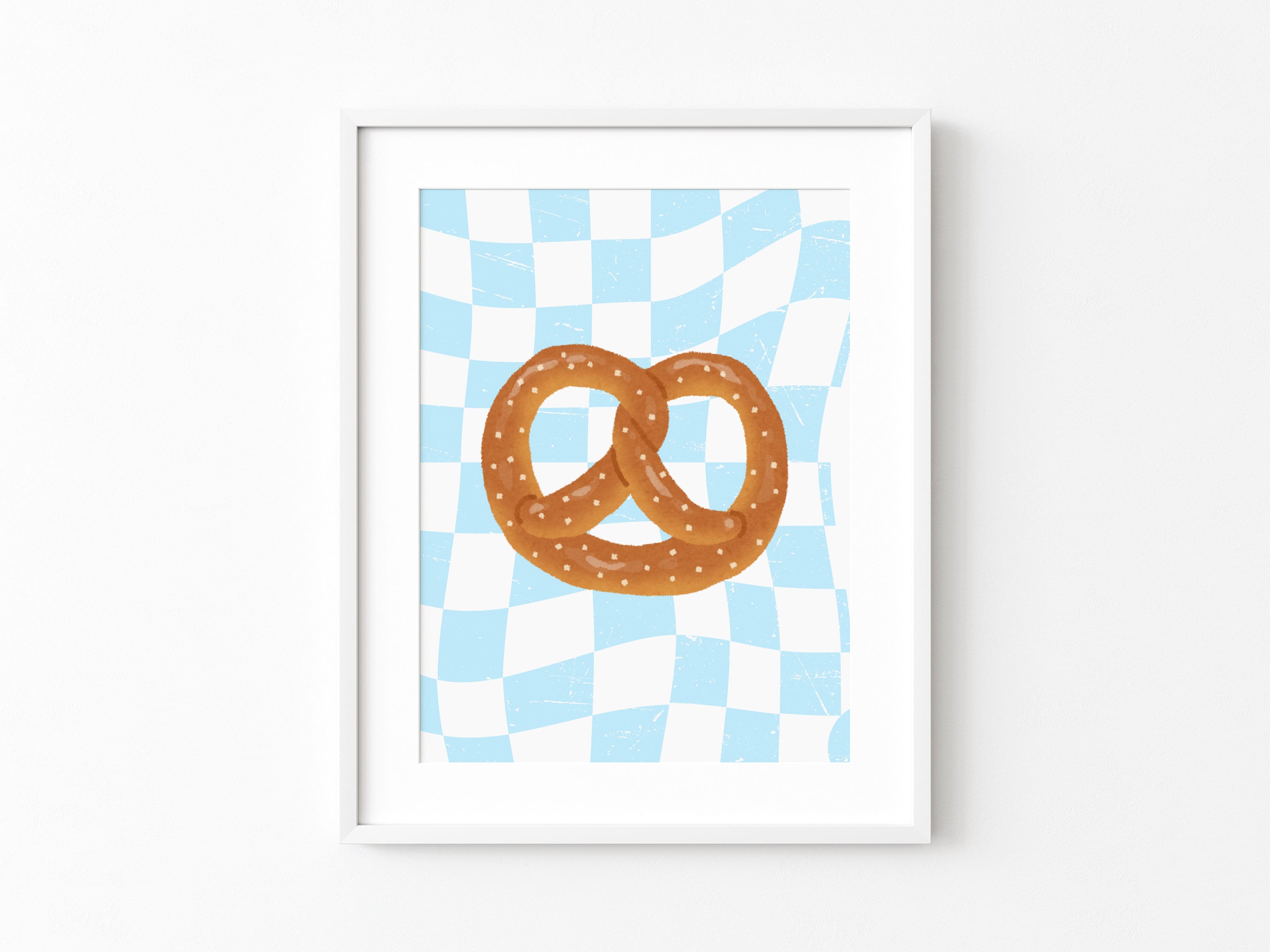 Blue and White Checkered Pretzel Wall Art Digital Print, Retro Soft ...