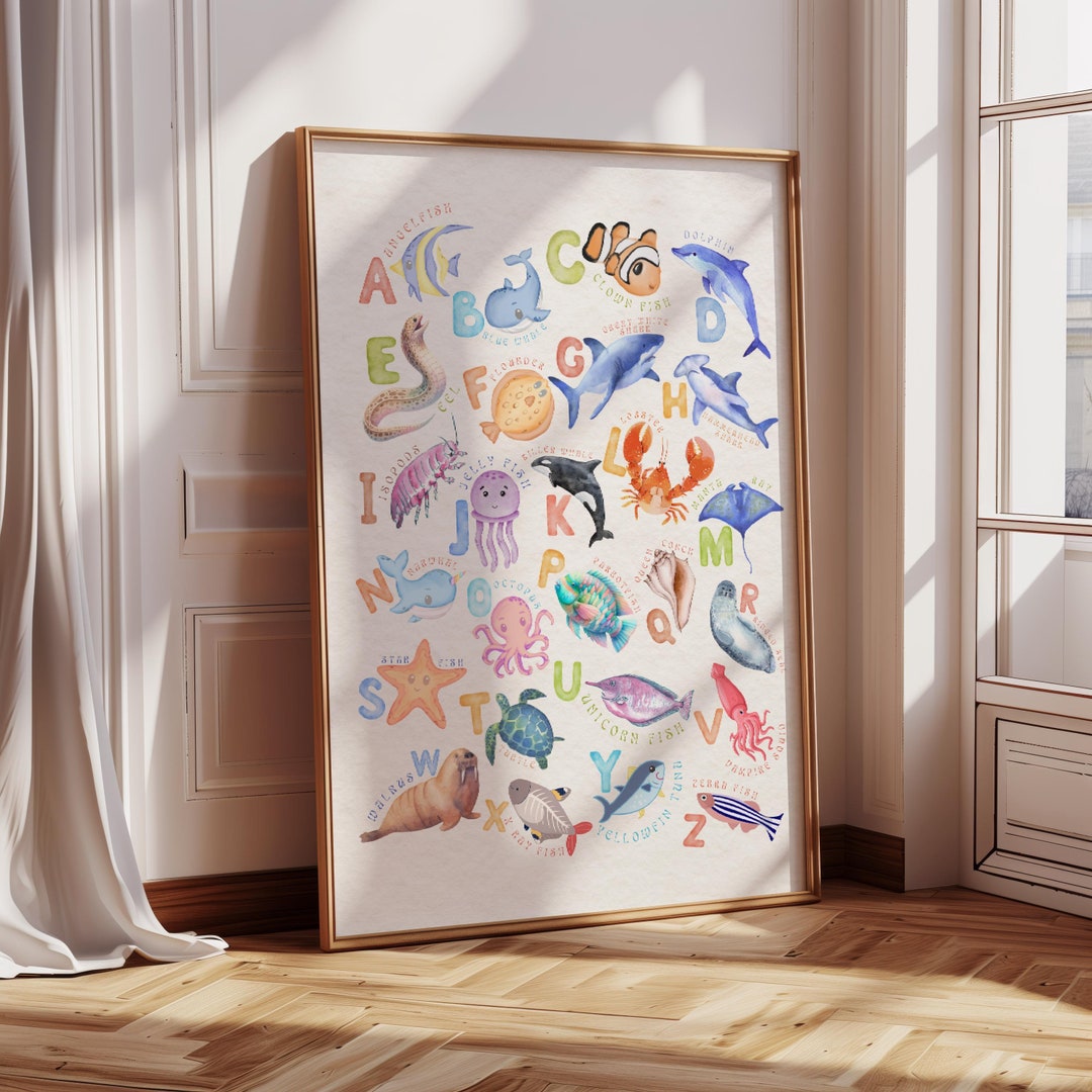 Sea Animals Alphabet Digital Wall Art Print, Ocean Animal Alphabet ...