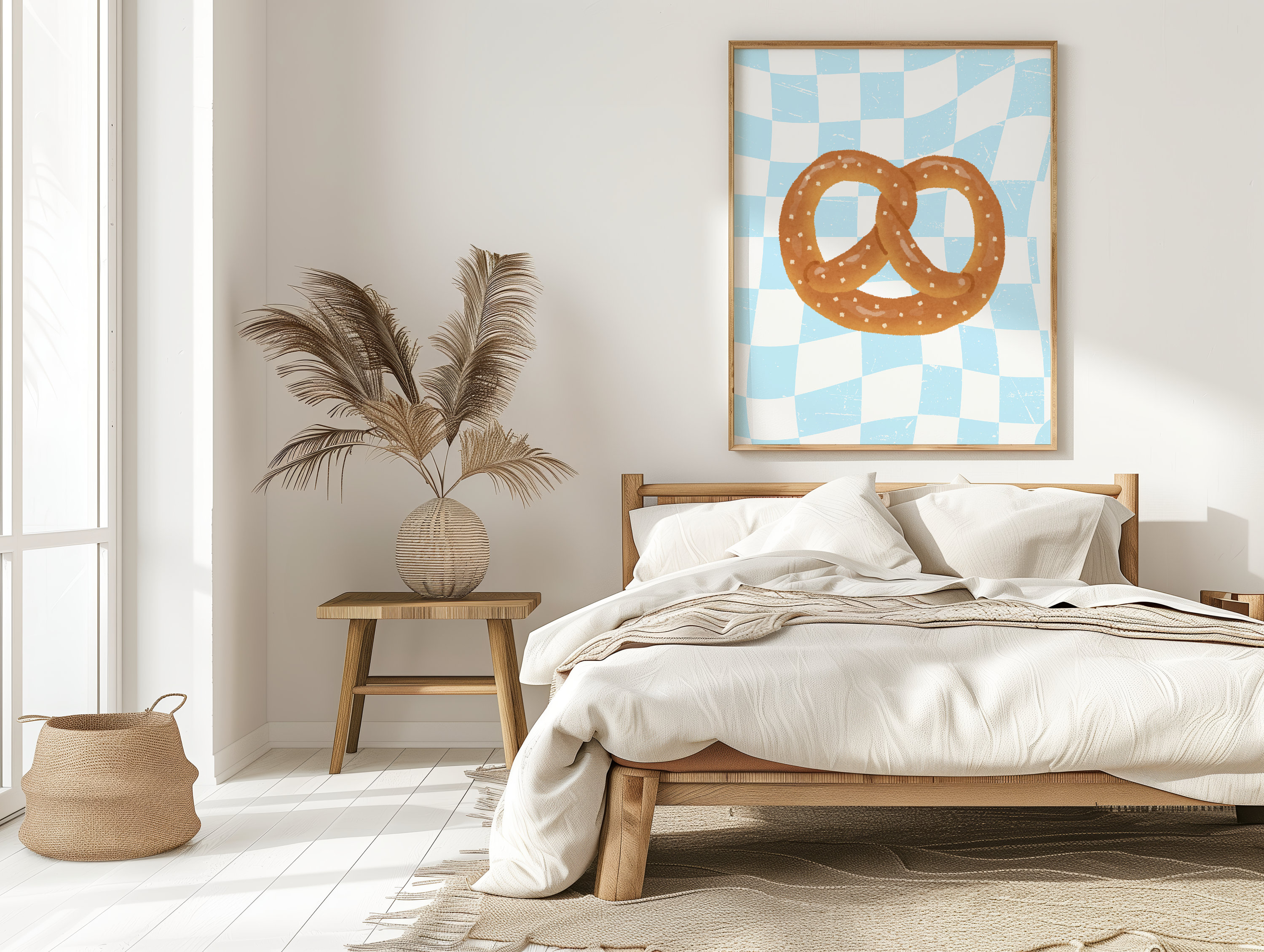 Blue and White Checkered Pretzel Wall Art Digital Print, Retro Soft ...