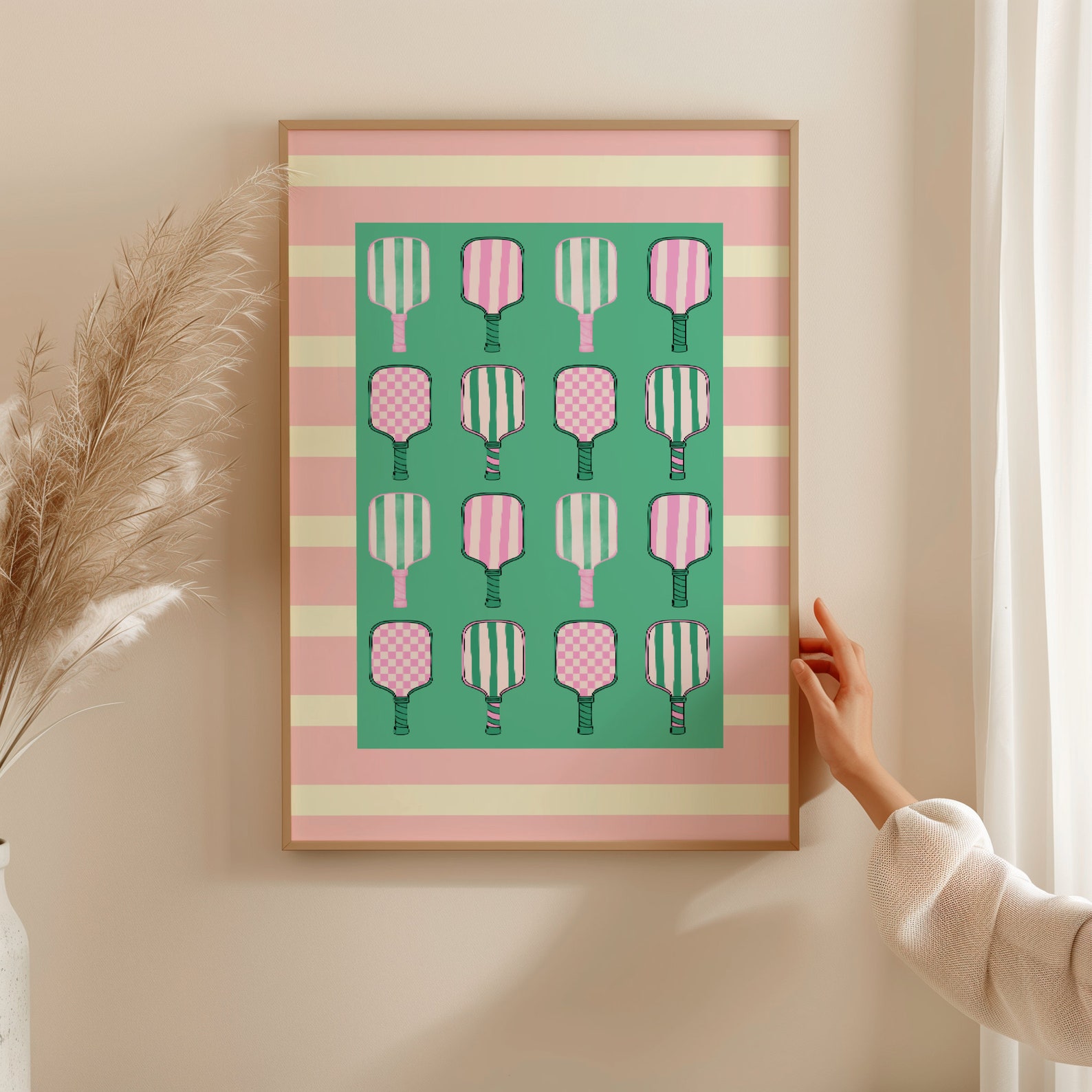 Aesthetic Pink and Green Pickleball Paddle Digital Wall Art Print, Cute ...