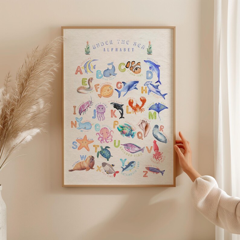 Sea Animal Alphabet Digital Wall Art Print, Ocean Animal Alphabet ...
