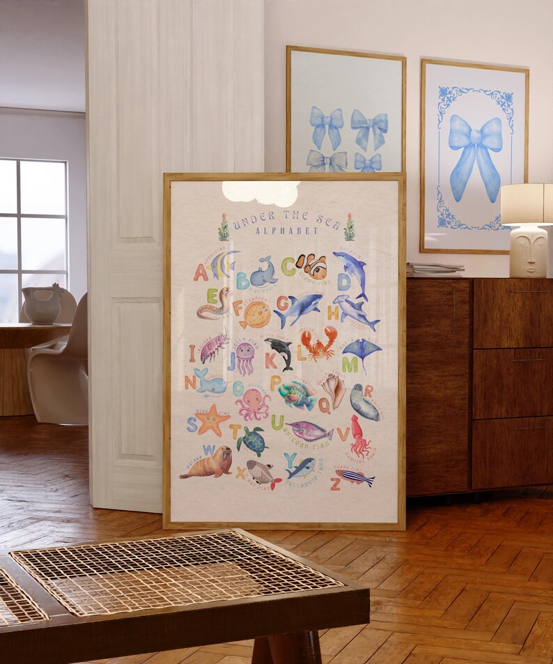Sea Animal Alphabet Digital Wall Art Print, Ocean Animal Alphabet ...