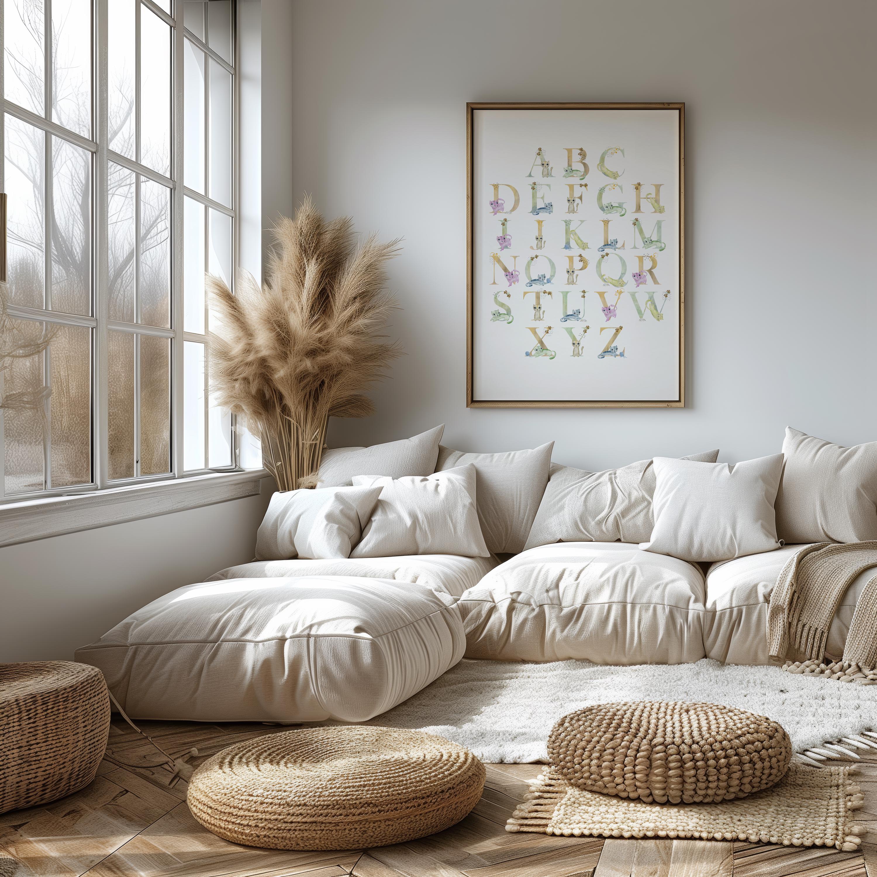 Neutral Cats Alphabet Digital Wall Art Poster, Cat ABC Watercolor ...