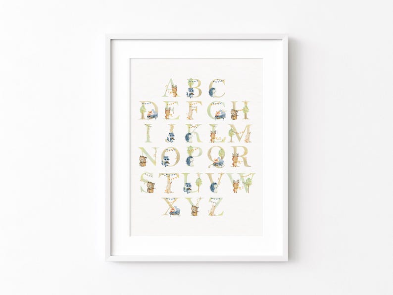 Neutral Woodland Alphabet Digital Wall Art Poster, Boho Classroom Decor ...