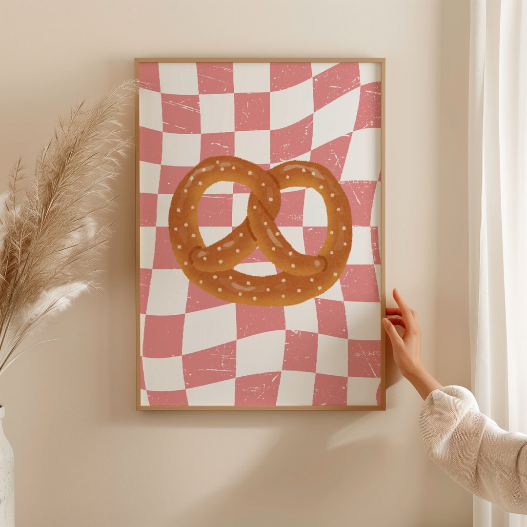 Retro Pink and White Checkered Soft Pretzel Digital Wall Art Print ...