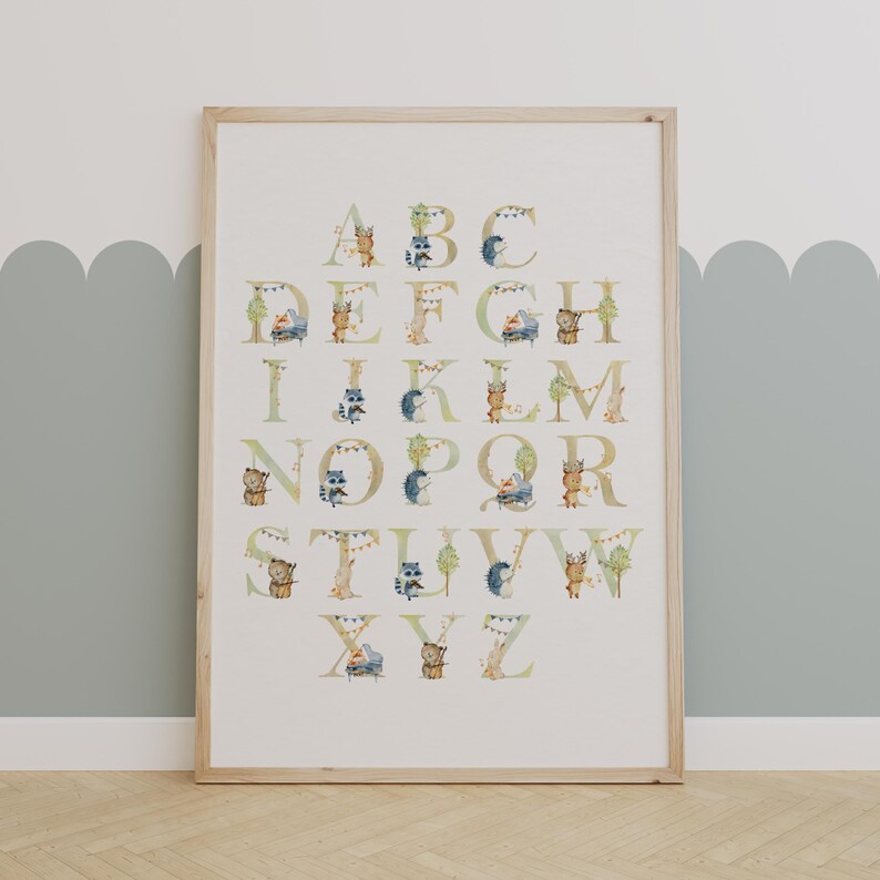 Neutral Woodland Alphabet Digital Wall Art Poster, Boho Classroom Decor ...