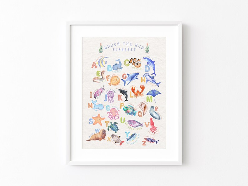 Sea Animal Alphabet Digital Wall Art Print, Ocean Animal Alphabet ...