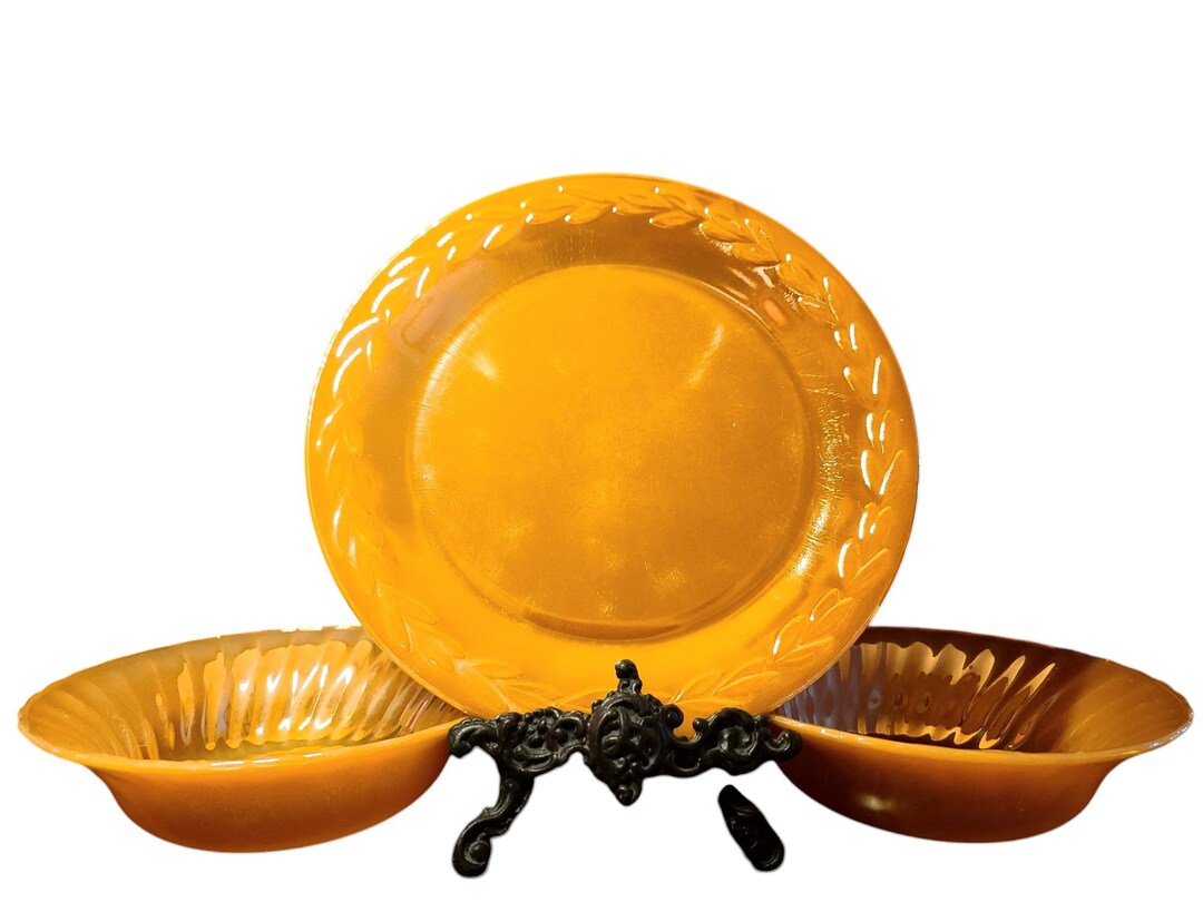 Vintage Fire King Lusterware Set: Marigold Carnival Glass Bowls ...