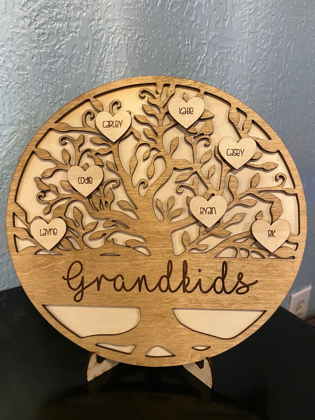 Customized and Engraved Family Tree Tabletop Stand or Wall Hanger Gift ...