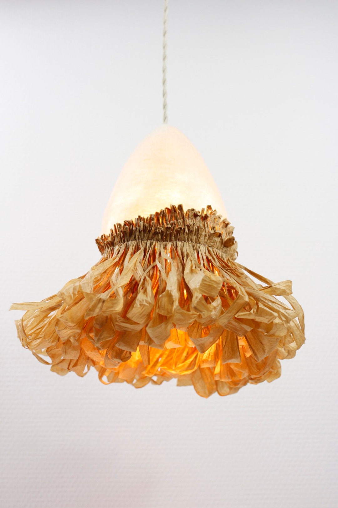 Pendant Ceiling Lighting/ Textile Cable /raffia Lamp Felted Wool/ Home ...