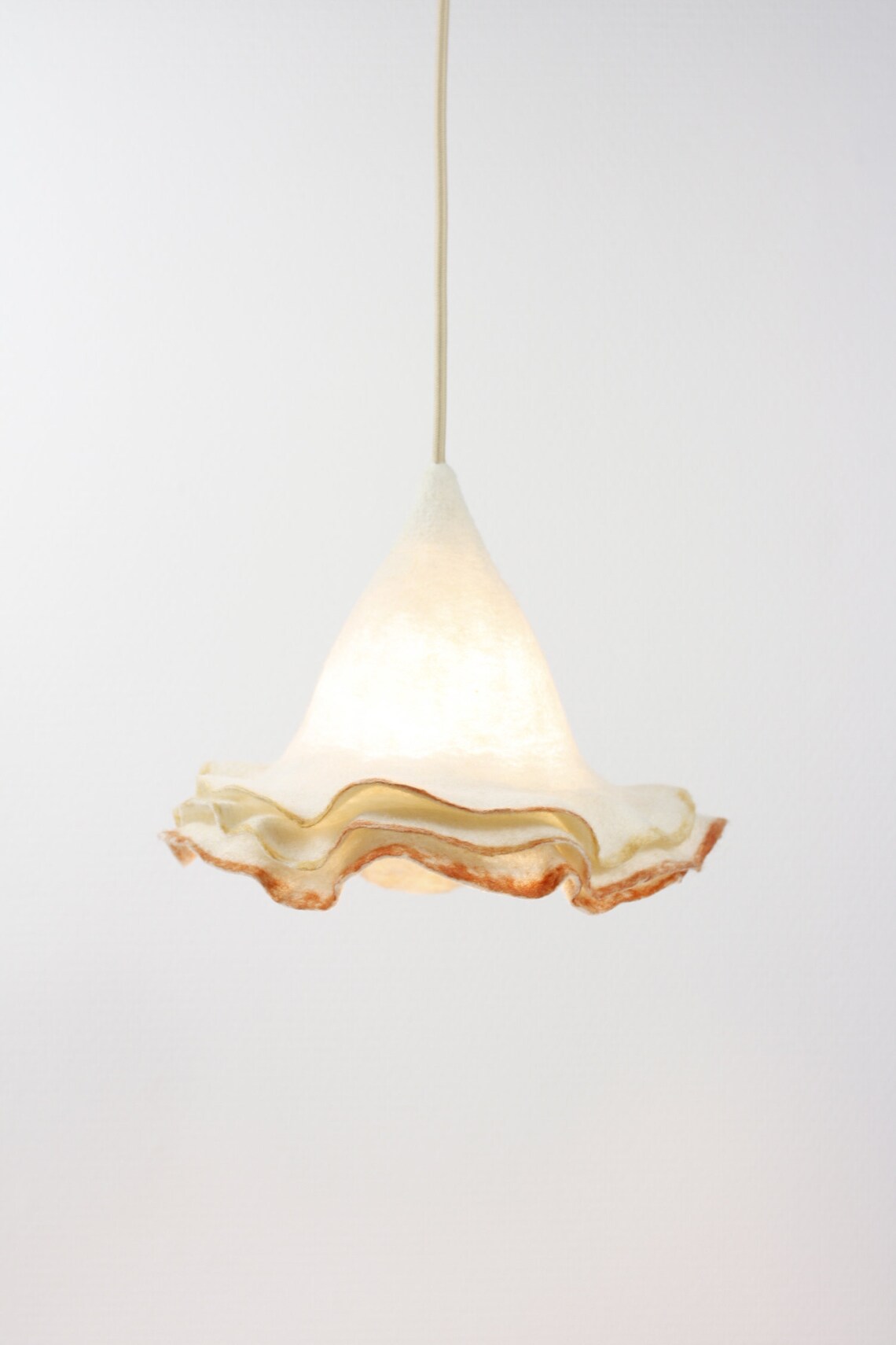 White Ruffles Merino Wool Pendant Lamp - Orange Edge - Etsy
