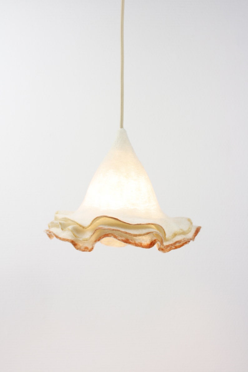 White Ruffles Merino Wool Pendant Lamp - Orange Edge - Etsy