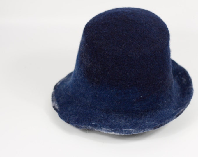 LUCIELALUNE® Dark Blue Gray Bucket Wool Felt Hat / Stylished Unisex Men ...