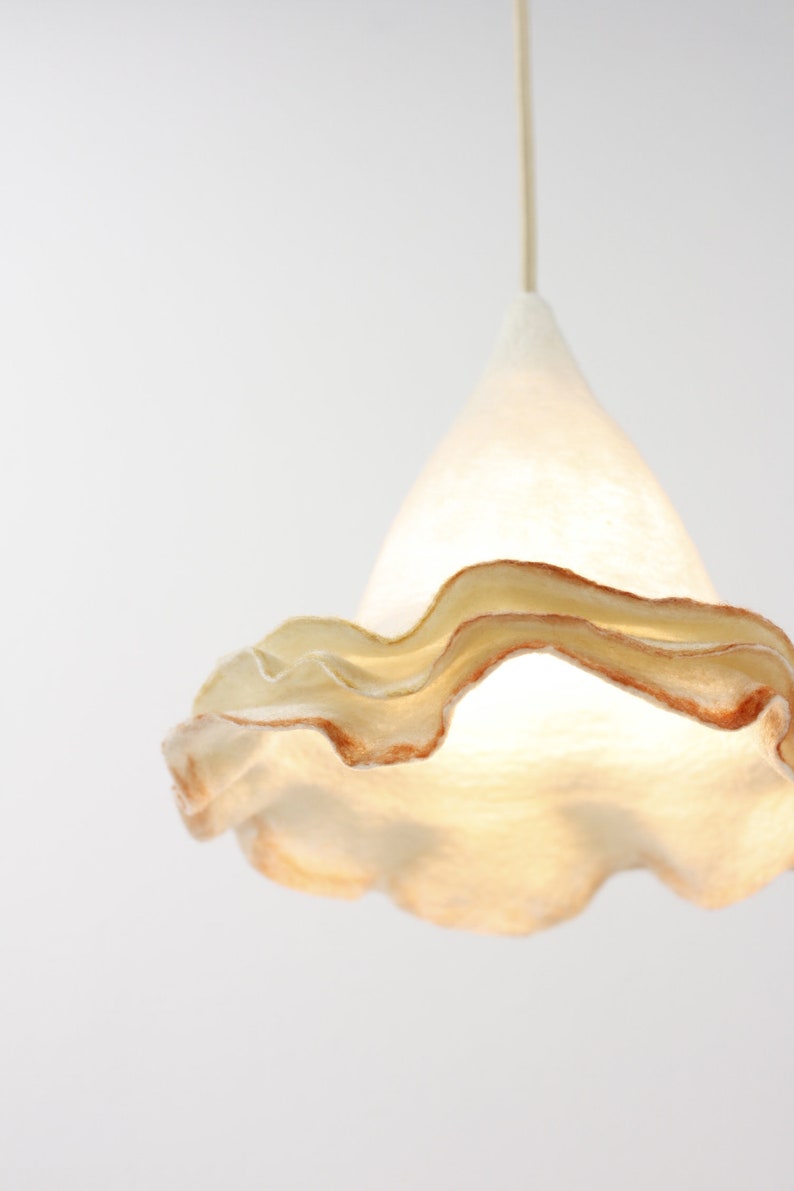 White Ruffles Merino Wool Pendant Lamp - Orange Edge - Etsy