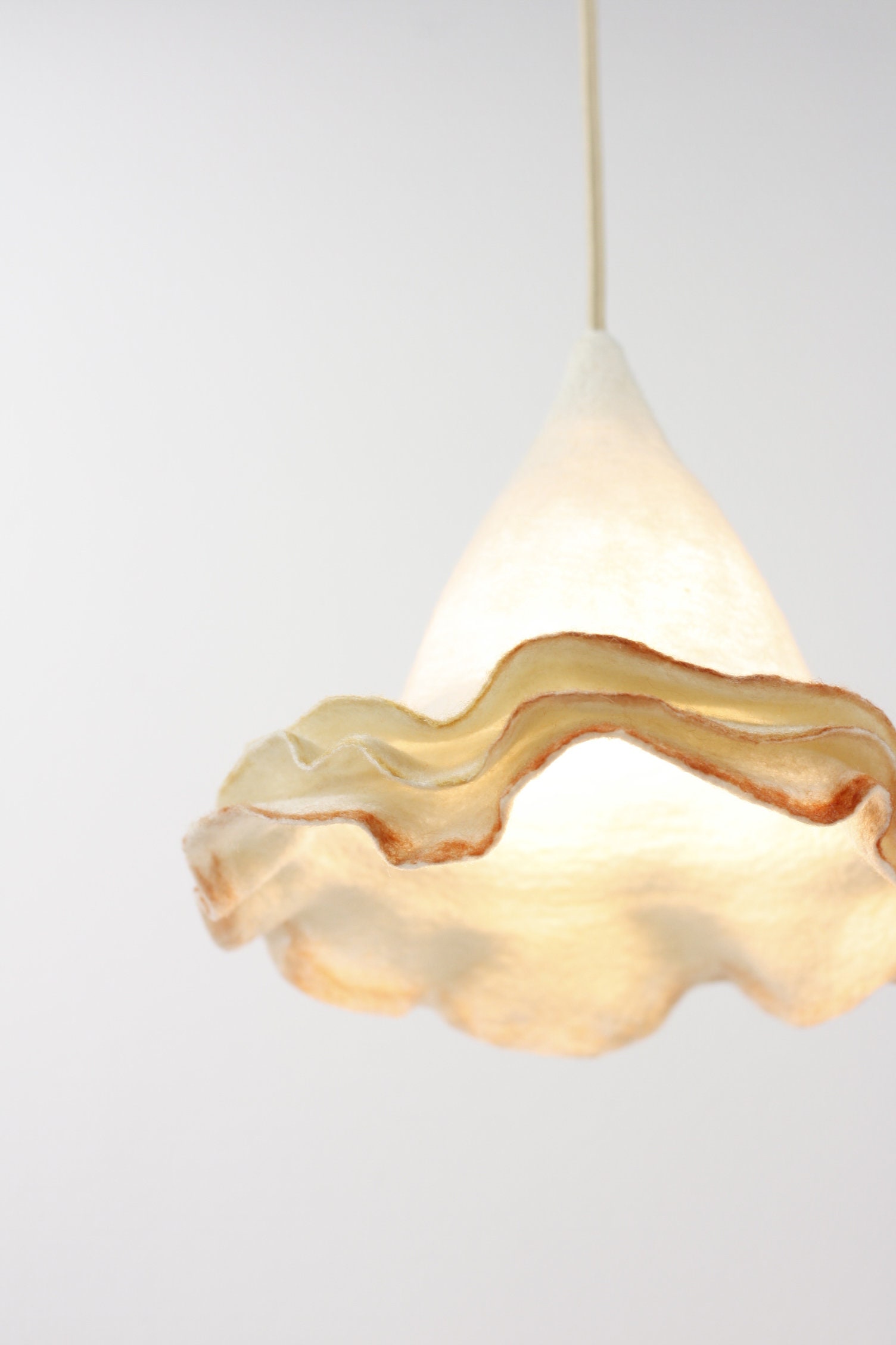 White Ruffles Merino Wool Pendant Lamp - Orange Edge - Etsy