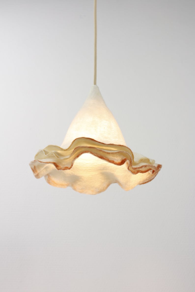 White Ruffles Merino Wool Pendant Lamp - Orange Edge - Etsy