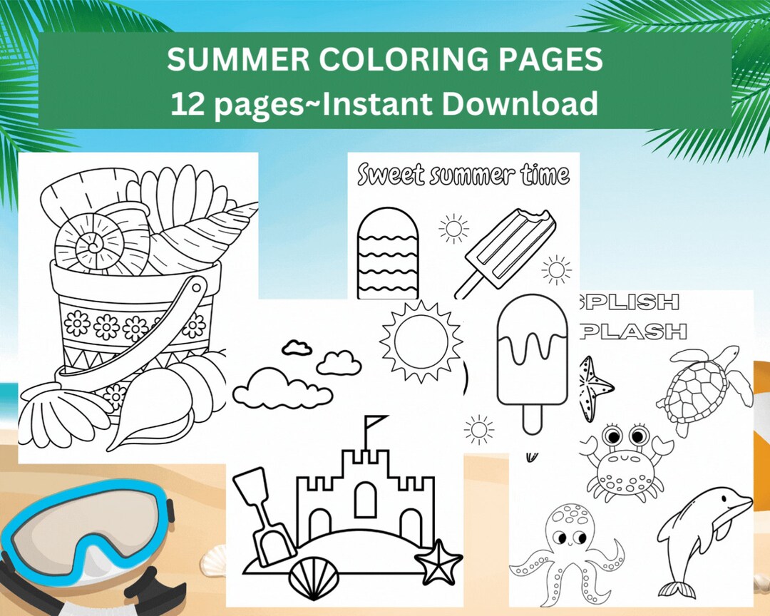 Coloring Pages, Summer, Instant Download, Kids Coloring Pages, Beach ...