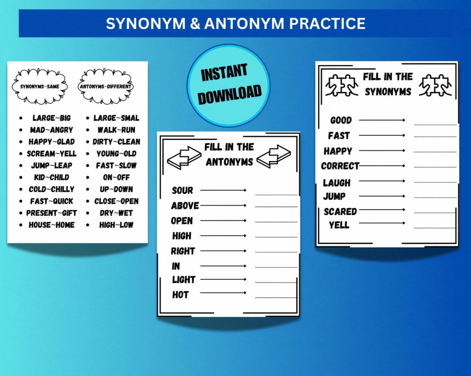 Synonyms, Antonyms, Matching, Preschool, Kindergarten, Elementary ...