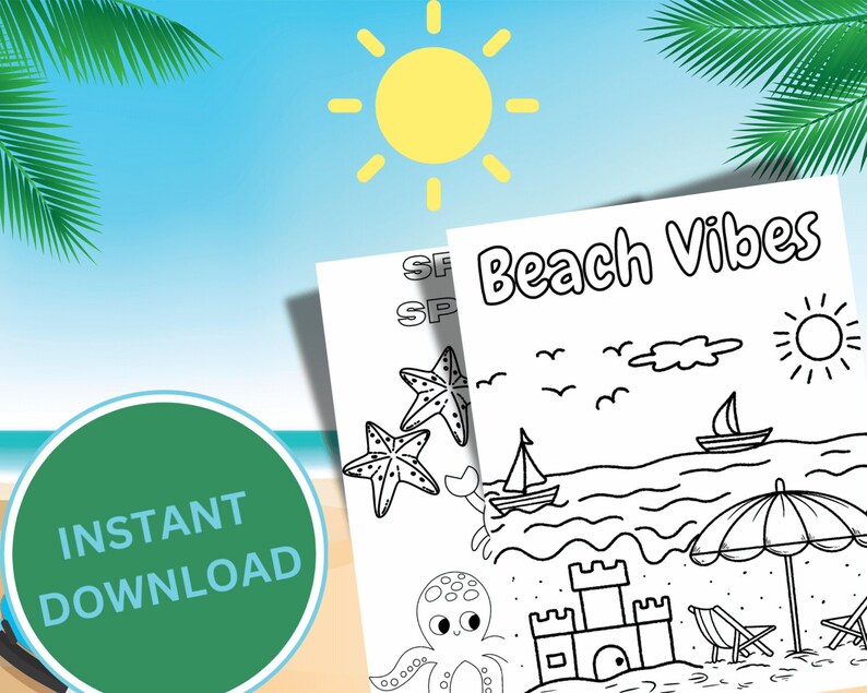 Coloring Pages, Summer, Instant Download, Kids Coloring Pages, Beach ...