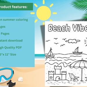 Coloring Pages, Summer, Instant Download, Kids Coloring Pages, Beach ...