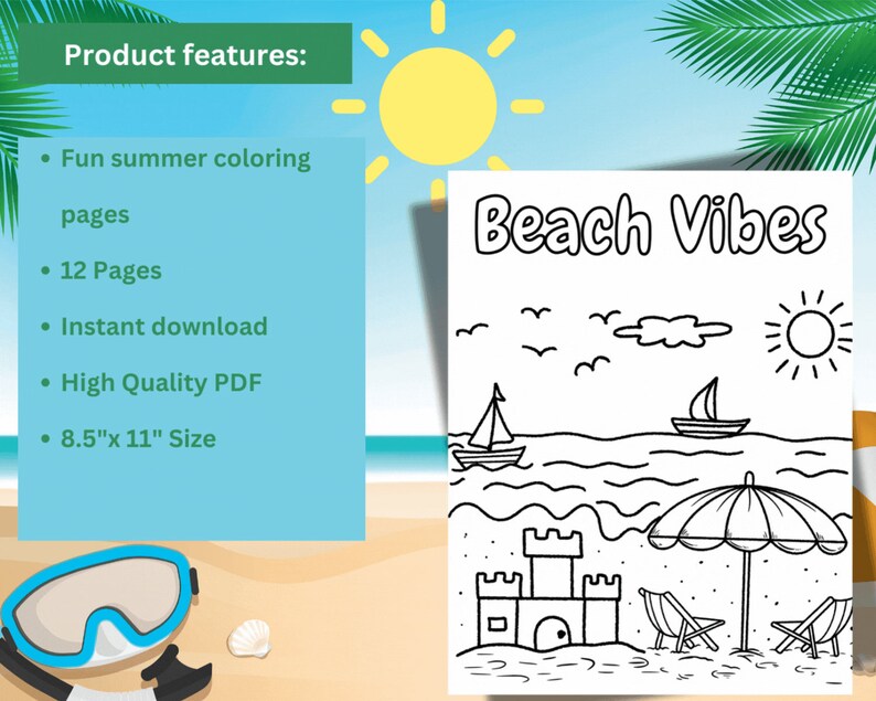 Coloring Pages, Summer, Instant Download, Kids Coloring Pages, Beach ...
