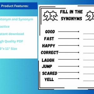Synonyms, Antonyms, Matching, Preschool, Kindergarten, Elementary ...
