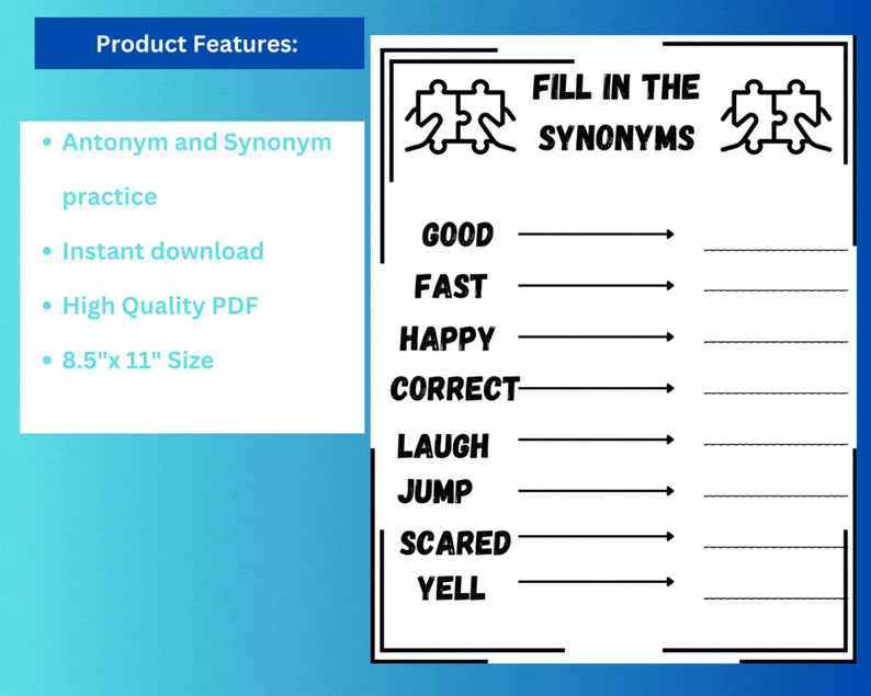 Synonyms, Antonyms, Matching, Preschool, Kindergarten, Elementary ...