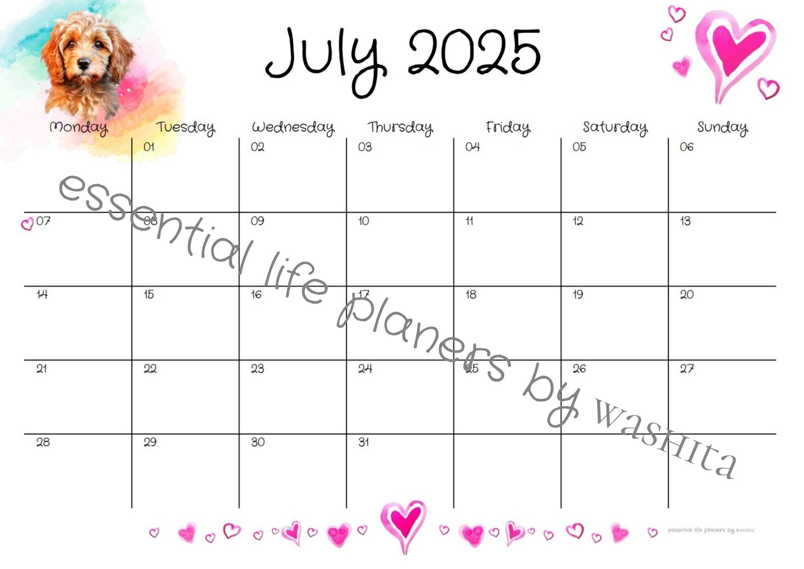 Adorable Cockapoo Annual Calendar 2025 With Various Doodle Motifs in A4 ...