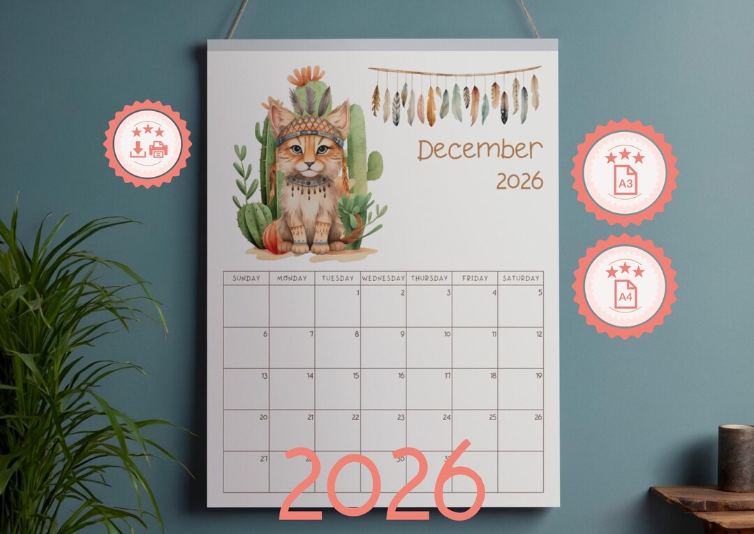 2026 Boho Prairie Animal Calendar Printable – A4 and A3 PDF – Cute ...