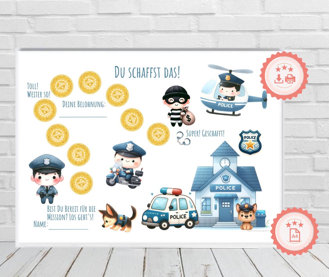 3-part Motivational Chart With Police for Children, 9 Points ...