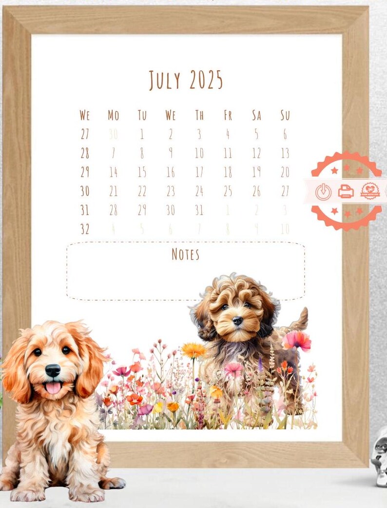 Adorable Doodle & Flowers Annual Calendar 2025. 12 Pages With Calendar ...