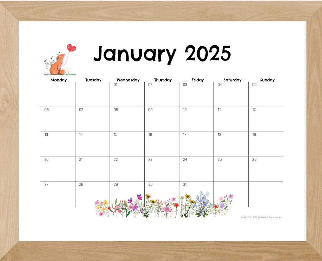 Adorable Calendar 2025 "fox & Flowers" Cute and Colorful Design in A4 ...