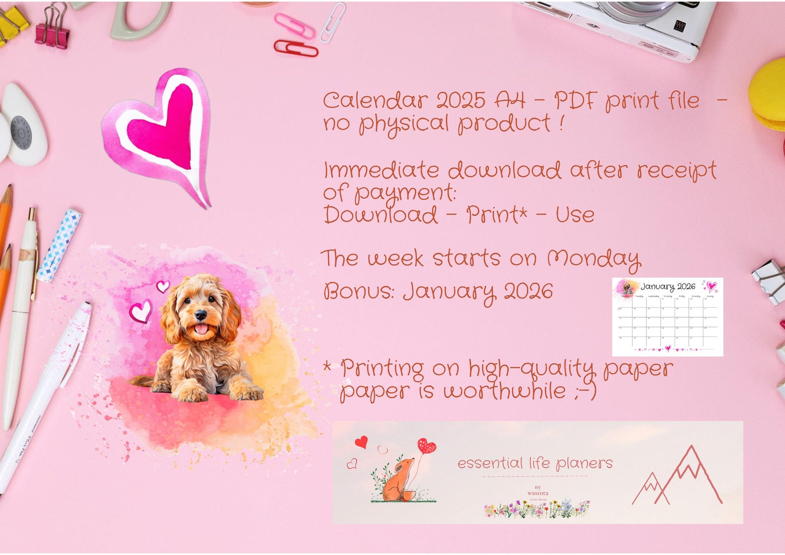 Adorable Cockapoo Annual Calendar 2025 With Various Doodle Motifs in A4 ...