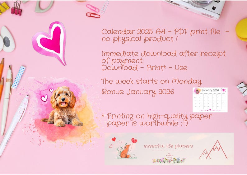 Adorable Cockapoo Annual Calendar 2025 With Various Doodle Motifs in A4 ...