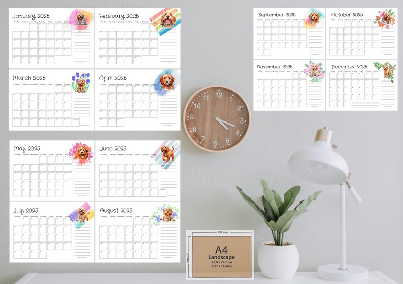 Adorable Cockapoo Annual Calendar 2025 With 12 Doodle Motifs in A4 for ...