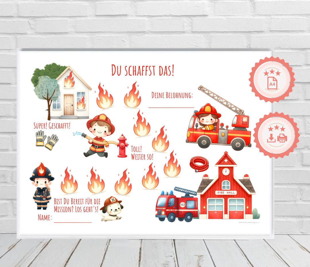 3-part Fire Brigade Motivational Chart for Children, 9 Points ...
