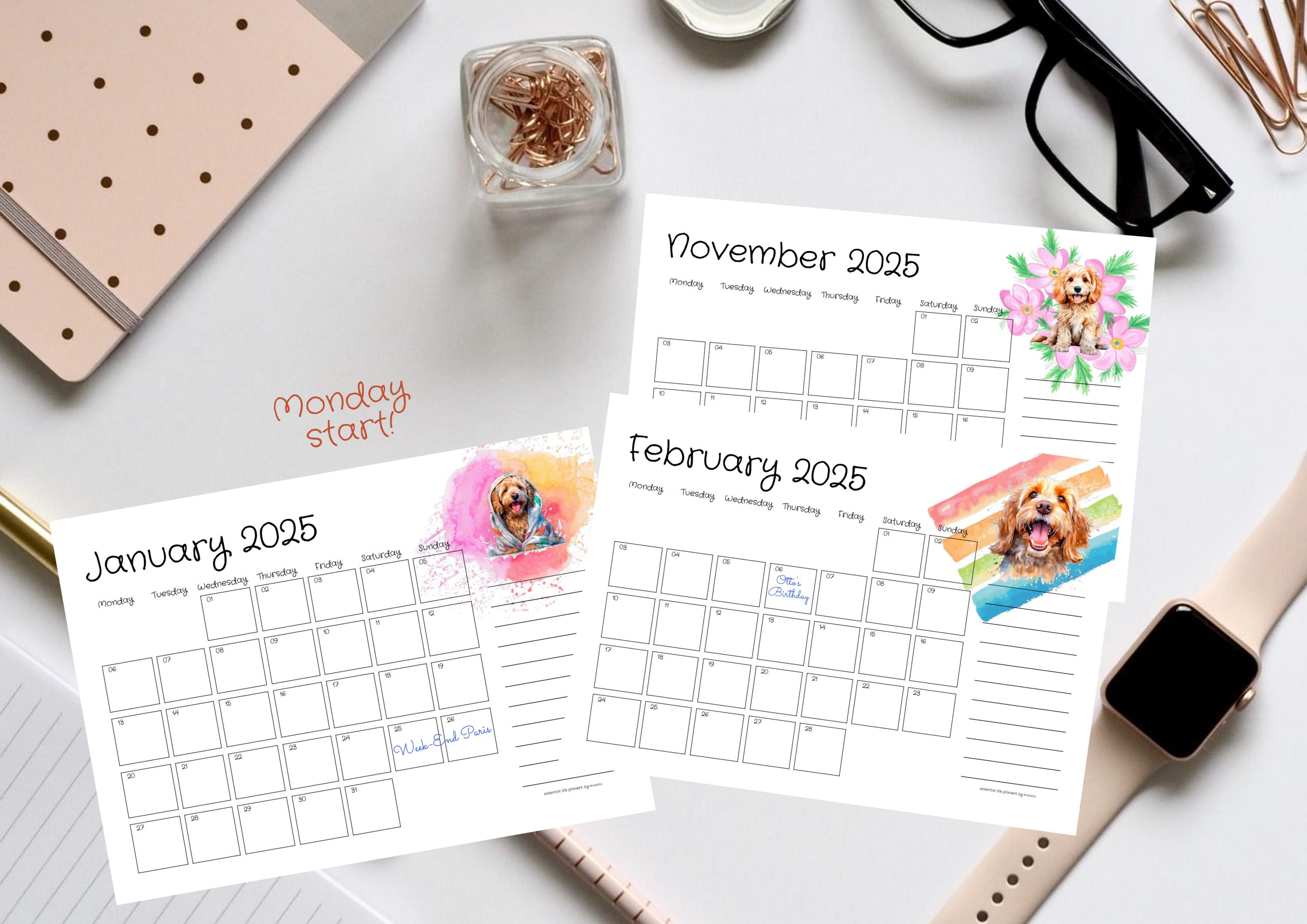 Adorable Cockapoo Annual Calendar 2025 With 12 Doodle Motifs in A4 for ...