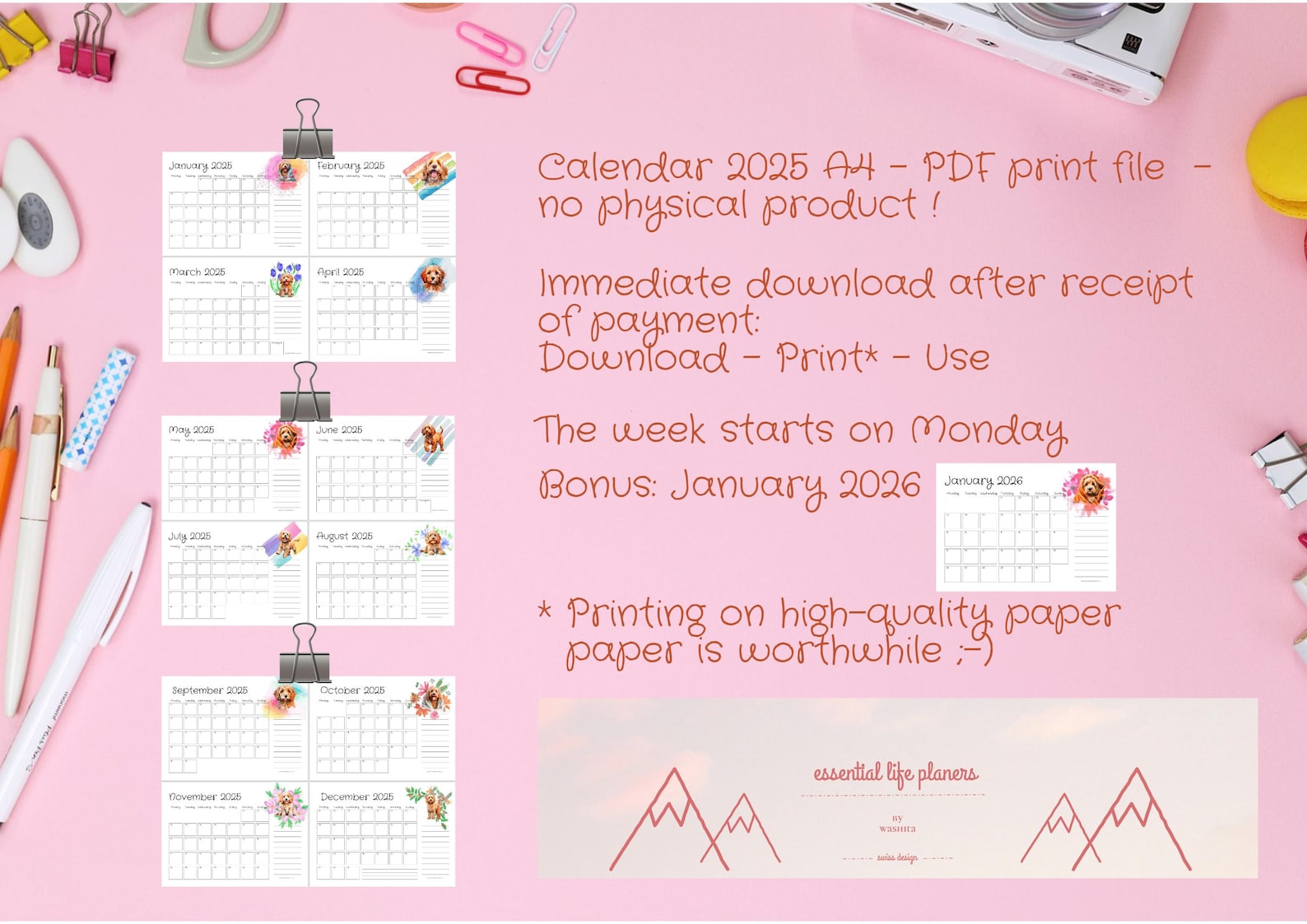 Adorable Cockapoo Annual Calendar 2025 With 12 Doodle Motifs in A4 for ...