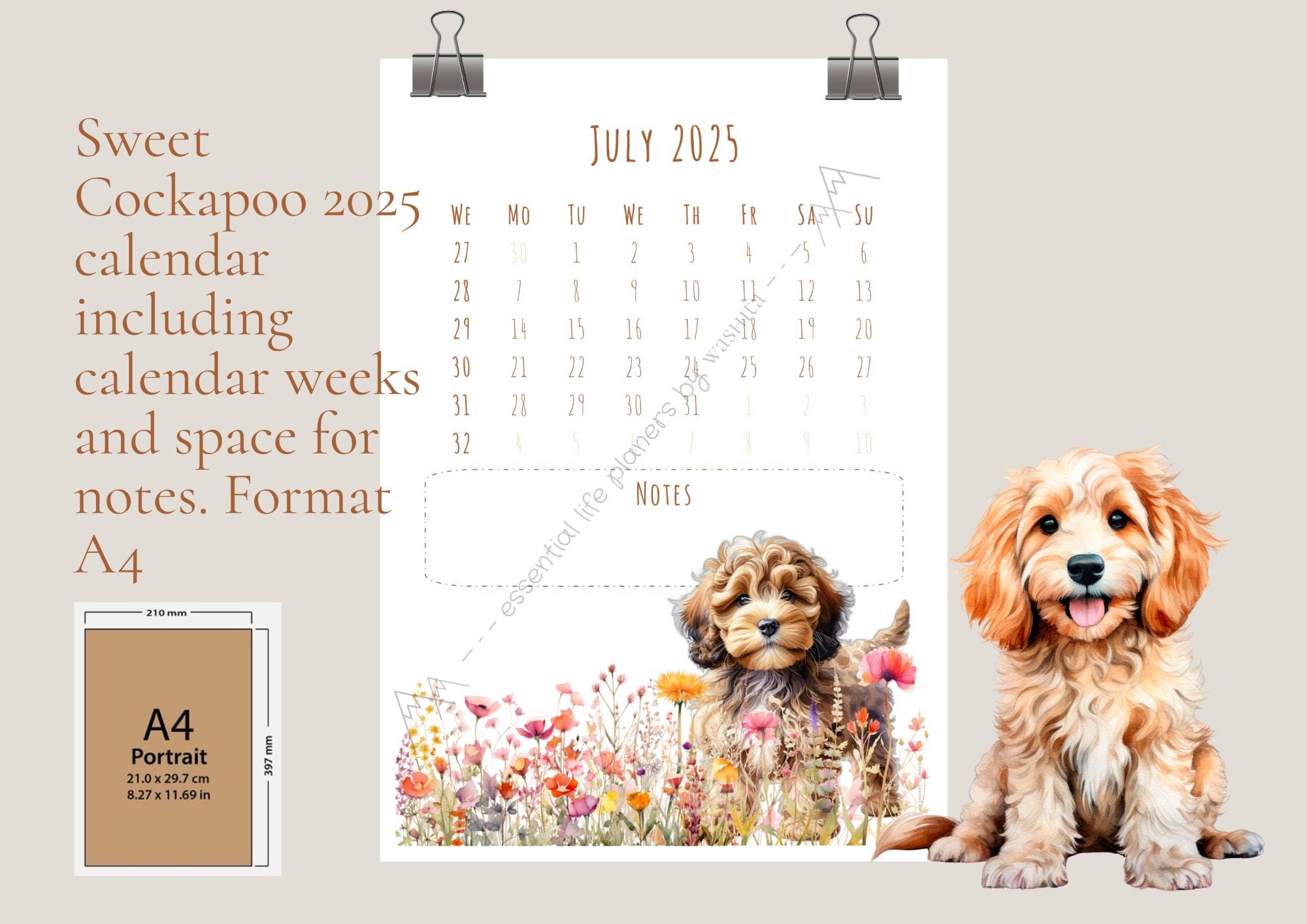 Adorable Doodle & Flowers Annual Calendar 2025. 12 Pages With Calendar ...