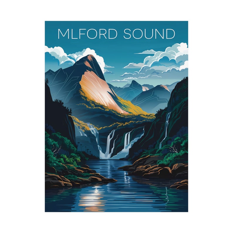 Milford Sound Travel Poster-stunning Vector Art Print Landscape ...