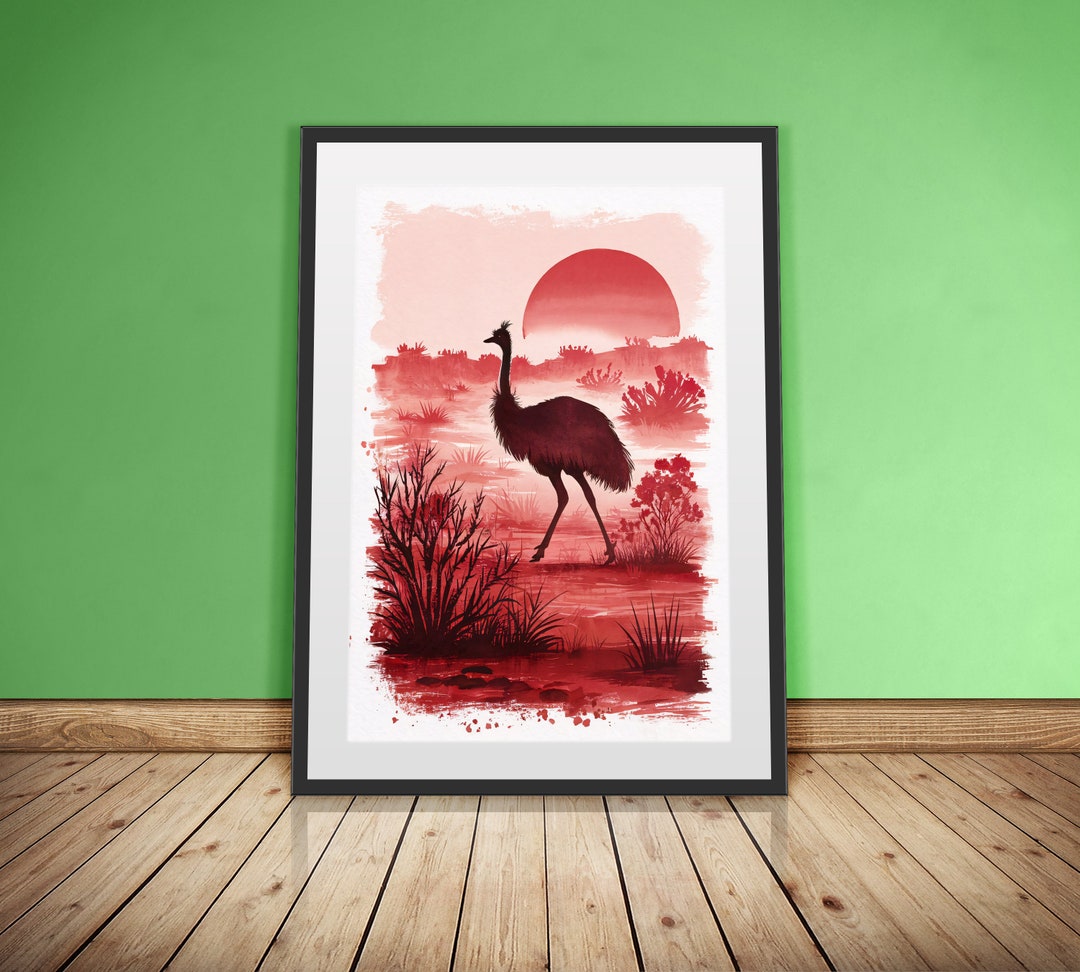Emo Wildlife Art Print, Watercolor Australia Art Print, Bird Wall Decor ...