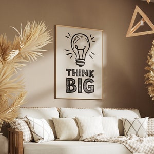 Think Big Motivational Poster Minimalistic Home Decor Funny Wall Art ...